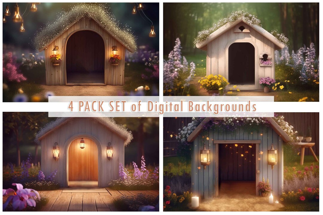 4 PACK Dog House, Outdoor Digital Background, Backdrop, Pet Background ...