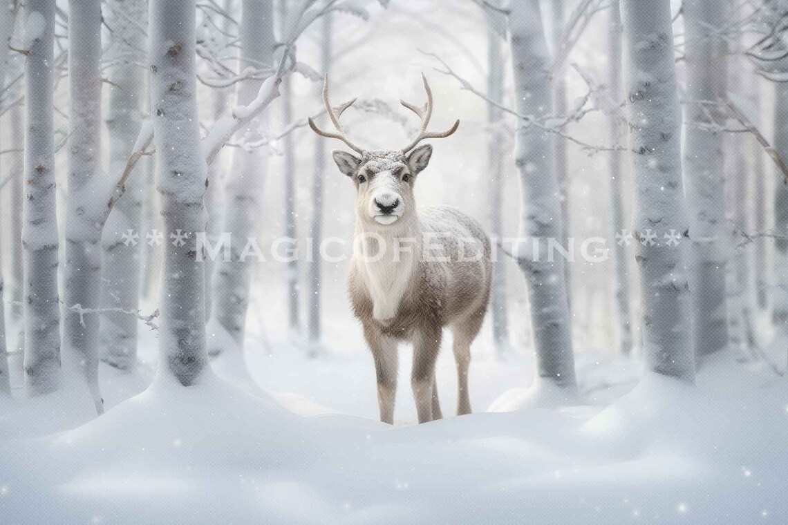 4 White Winter Animals, Digital Backdrop, Snow, Christmas, North Pole ...