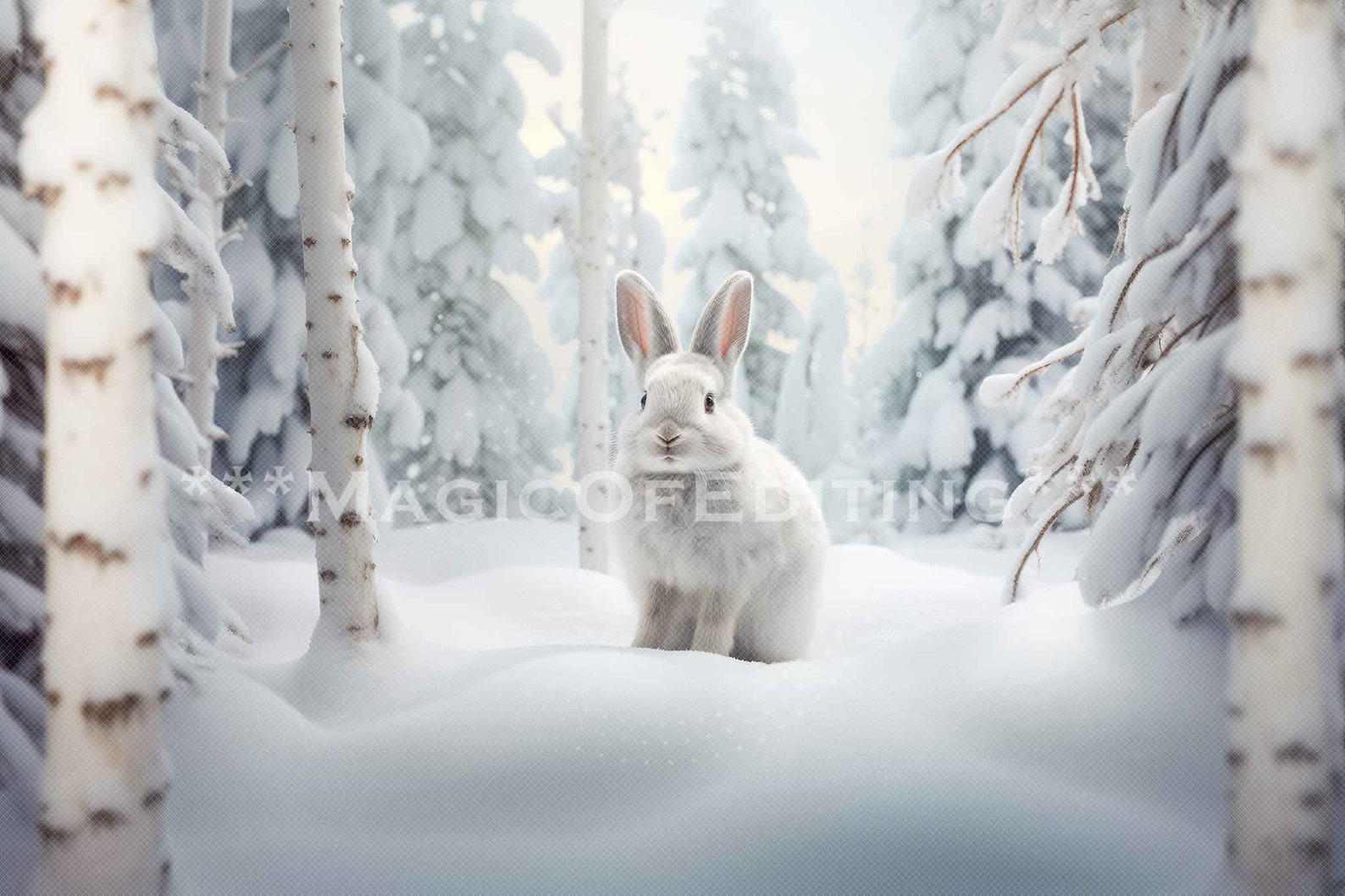 4 White Winter Animals, Digital Backdrop, Snow, Christmas, North Pole ...