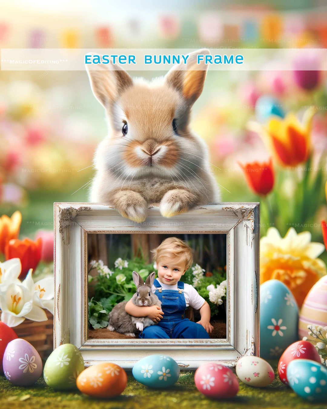 EASTER Bunny Frame, BACKGROUND Photography Backdrop Photoshop Composite ...