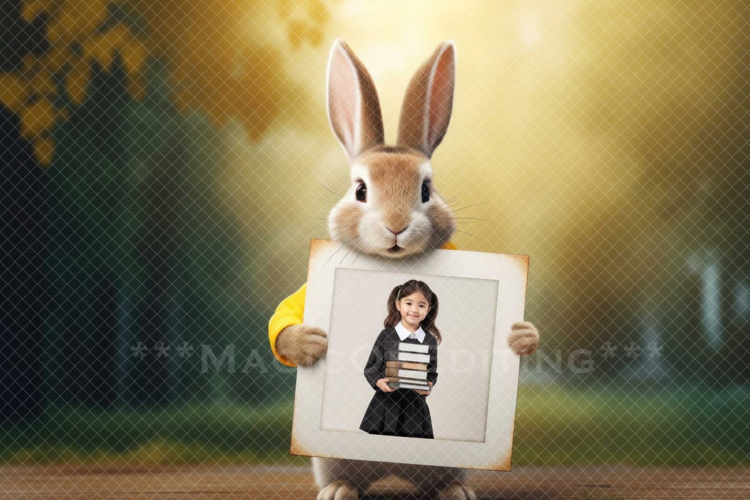 Bunny Rabbit Frame PNG Digital Backdrop, Back 2 School Photography ...