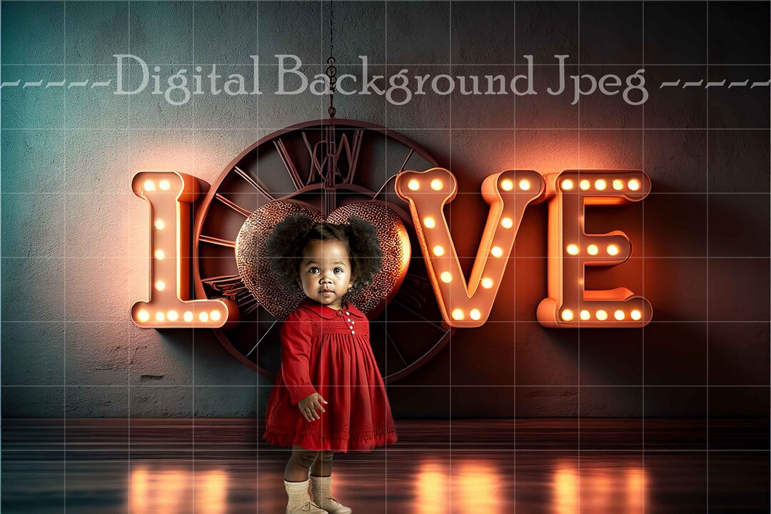 LOVE Bright Light Letters on the Wall Romantic Digital Background ...
