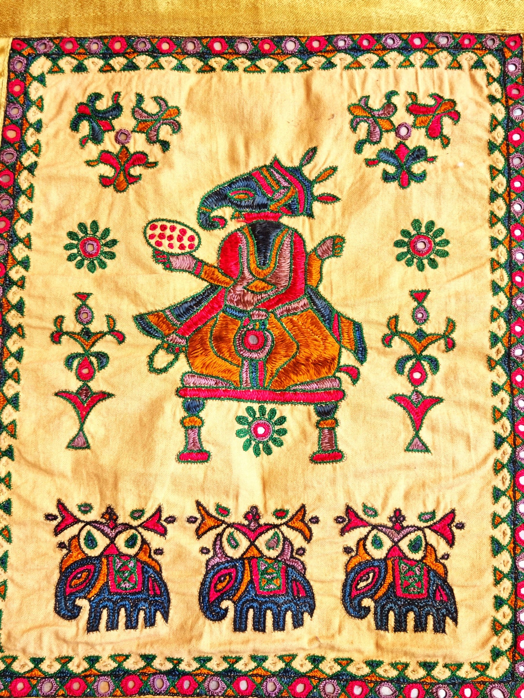 Vintage Ganesha Wall Hanging: Gujarati Mirrorwork Textile Art - Etsy