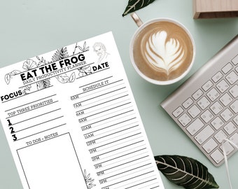 Eat the Frog Daily Task Priority Planner Hourly Time Blocking Schedule ...