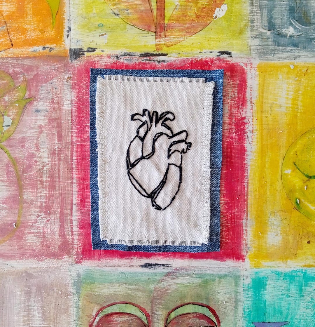 Anatomical Heart Hand Embroidered Patch , Handmade Sew on Patch ...