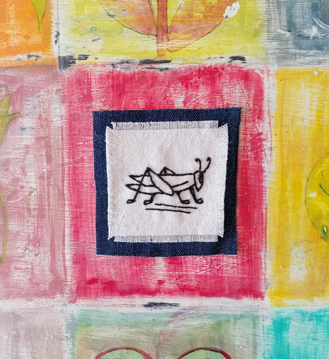 Hand Embroidered Grasshopper Patch , Handmade Sew on Patch , Jacket ...