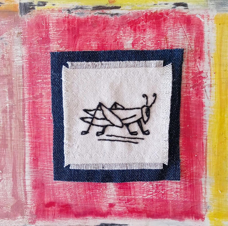 Hand Embroidered Grasshopper Patch , Handmade Sew on Patch , Jacket ...