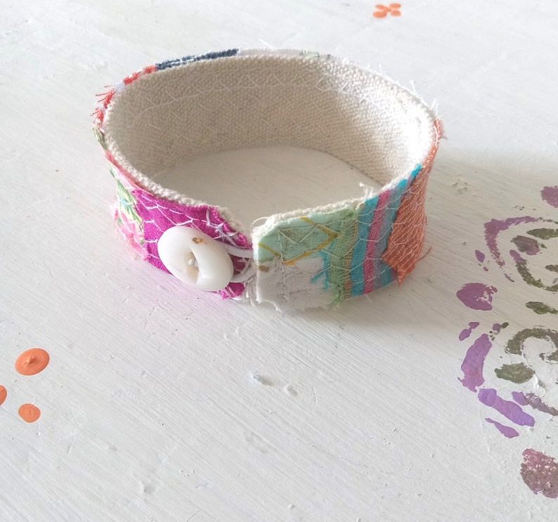 Repurposed Fabric Scrap Cuff Bracelet , Boho Wrist Cuff , Unisex ...