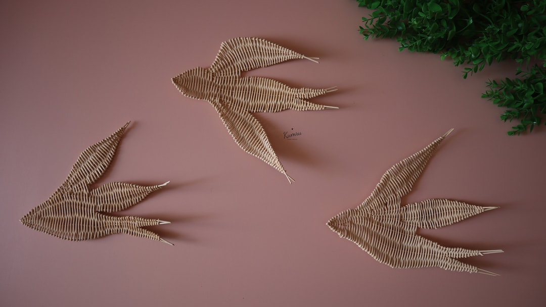 Set of 3 Rattan Wicker Wall Bird - Wall Hanging 3 Bird Swallow- Rattan ...