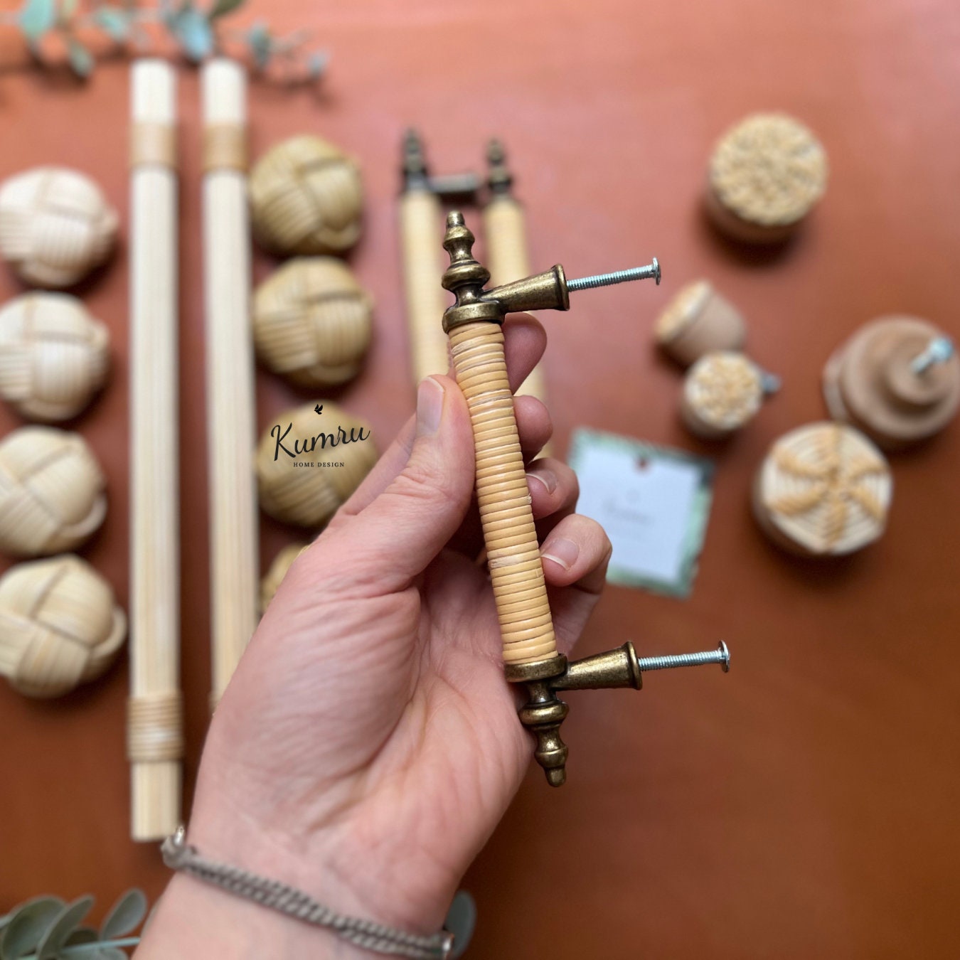 Rustic Rattan Handles Wicker Natural Rattan Bamboo Rope Pull,boho ...