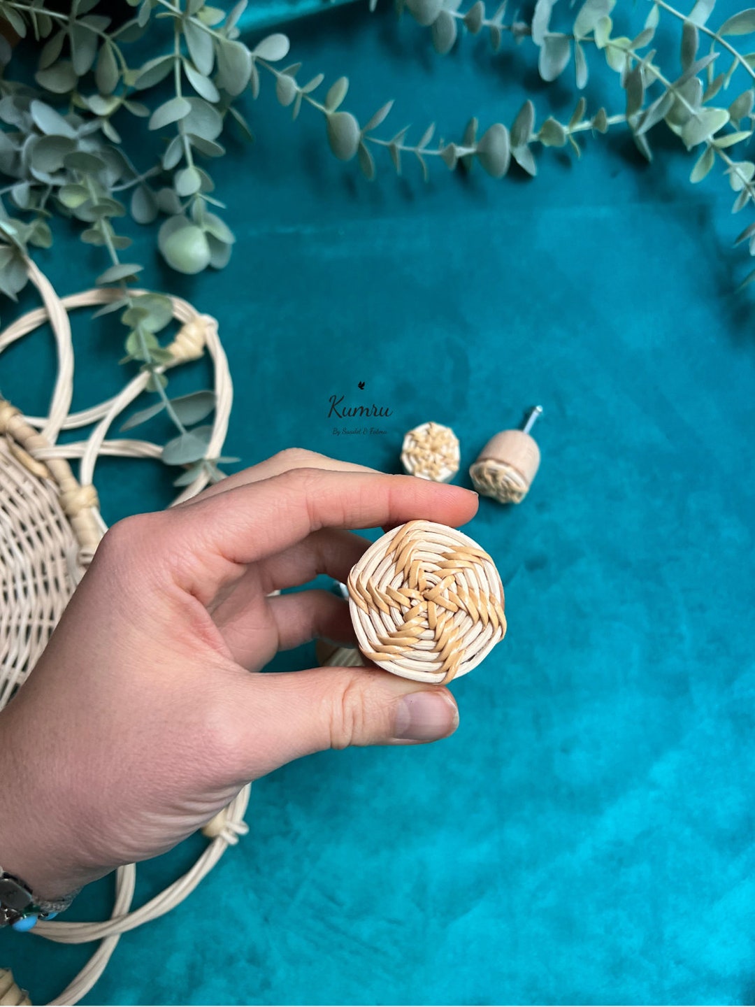 Boho Rattan Dresser Knobs - 4cm Diameter- Round Wooden Drawer Knobs ...