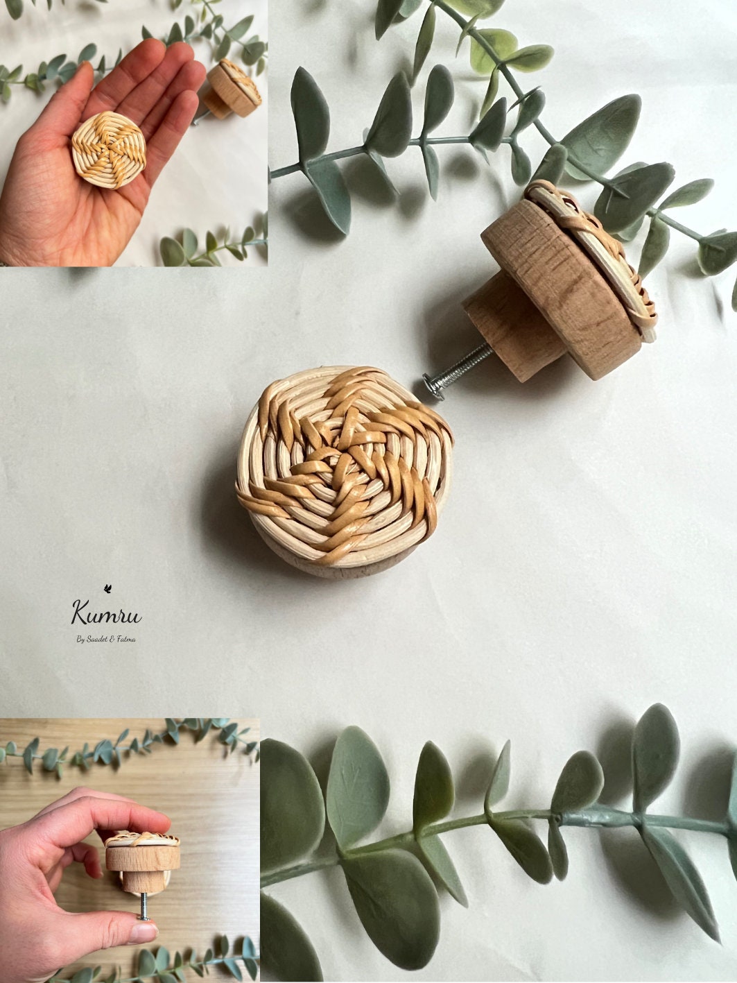 Boho Rattan Dresser Knobs 4cm Diameter Round Wooden Drawer Knobs ...