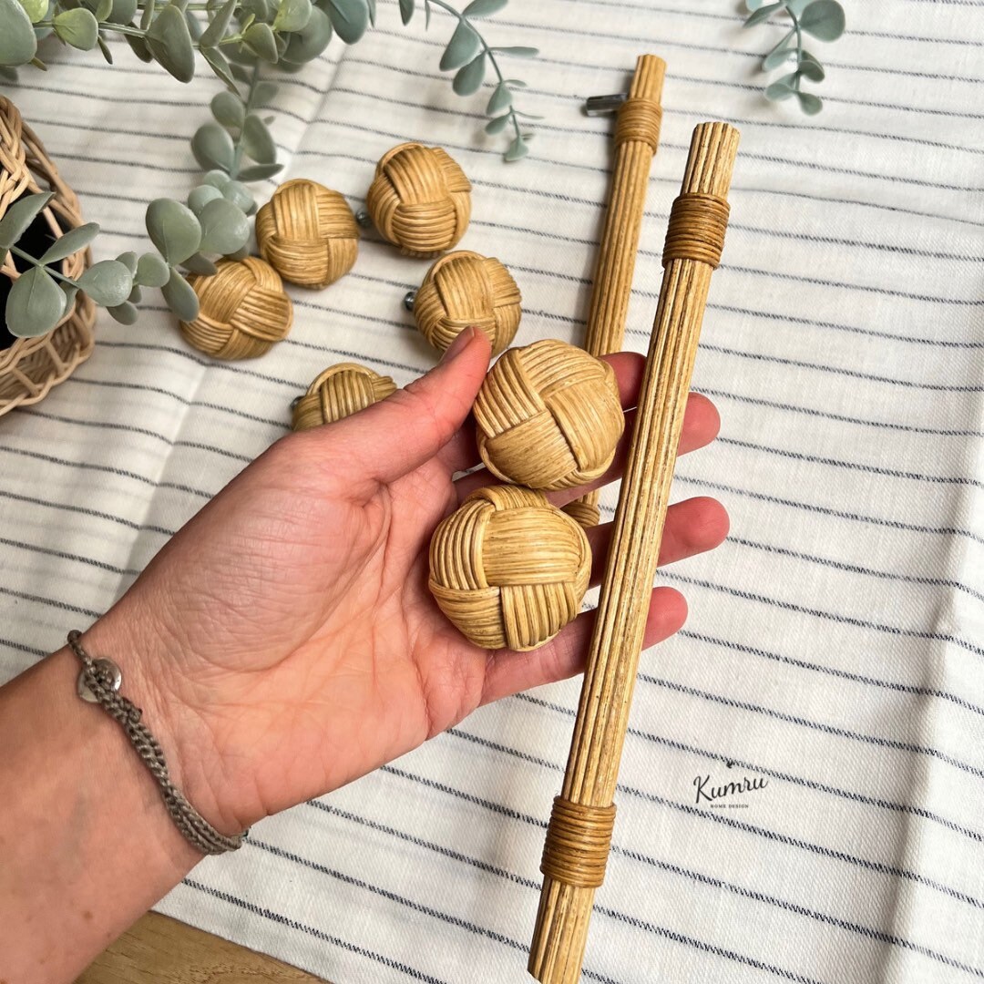 Wicker Light Oak Bamboo Rattan Knob, Modern Boho Dresser Knobs, Wicker ...