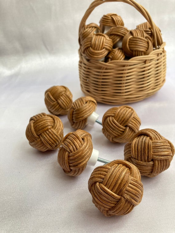Wicker Dark Oak Bamboo Rattan Knob Modern Boho Dresser Knobs | Etsy