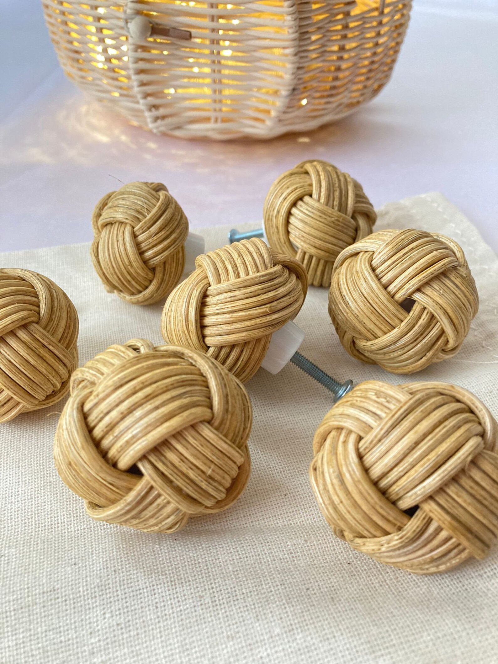 Wicker Light Oak Bamboo Rattan Knob, Modern Boho Dresser Knobs, Wicker ...