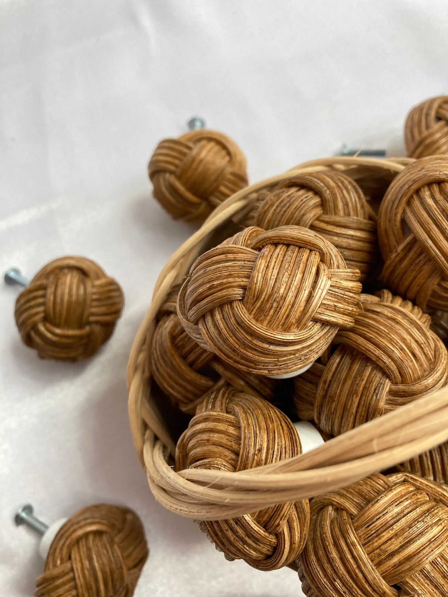 Wicker Dark Oak Bamboo Rattan Knob Modern Boho Dresser Knobs | Etsy