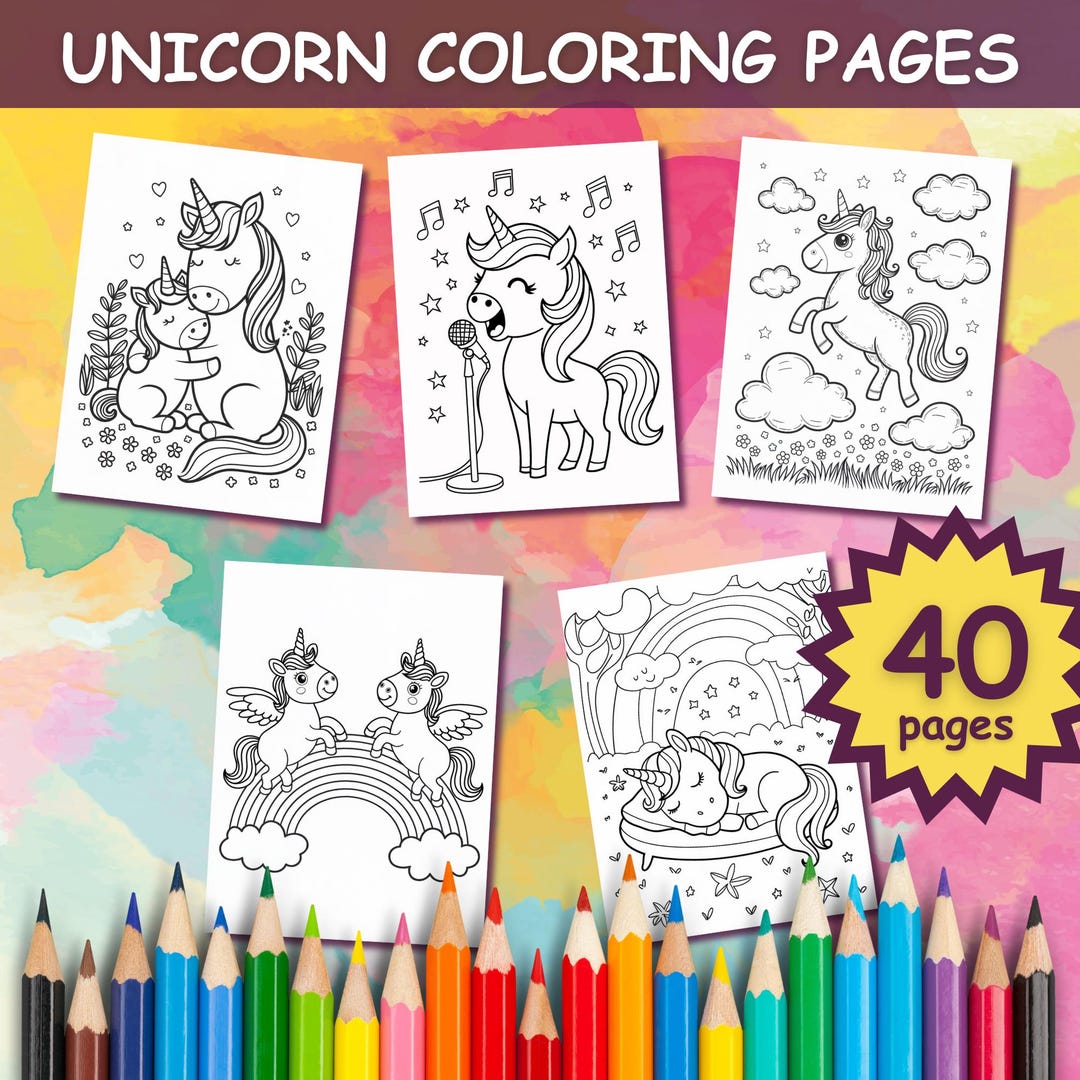Unicorn Coloring Pages, Unicorn Coloring Pages for Kids, 8.5"x11" Sizes ...