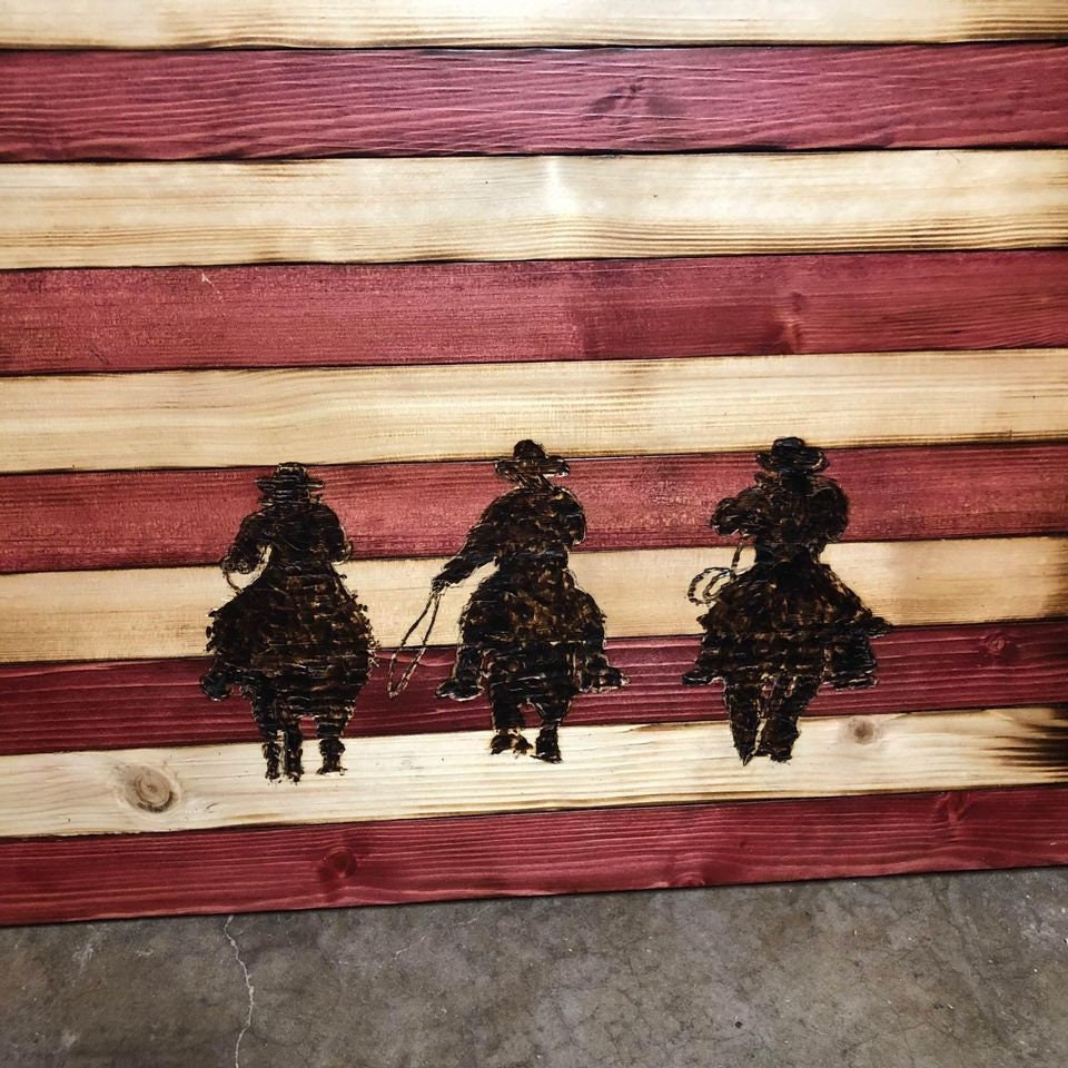 Tres Vaqueros Wooden Flag - Etsy