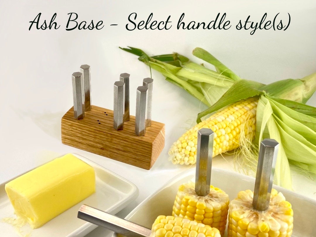 Corn Cob Holders in Ash Wood Base | Foodie Gift | BBQ Corn Handle ...