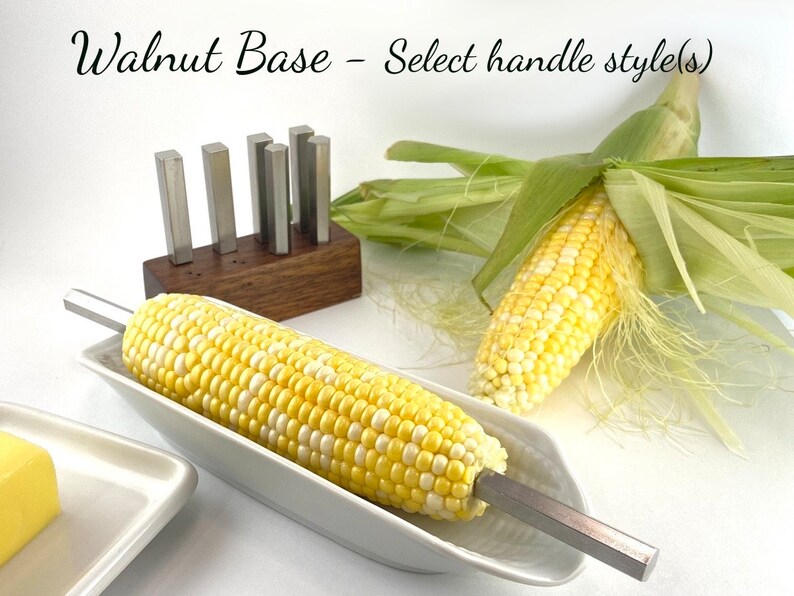 Handmade Corn Cob Holder Set Stainless Steel Walnut Modern | Unique Uncommon Cool Useful Gift ...
