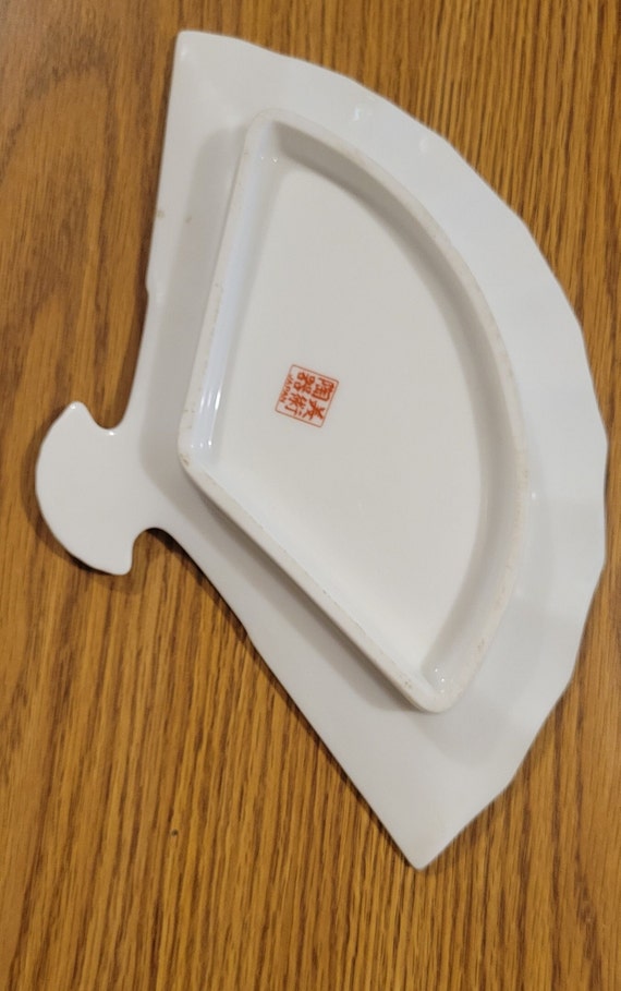 Vintage Japanese Fan Shaped Porcelain Trinket Dish - Gem