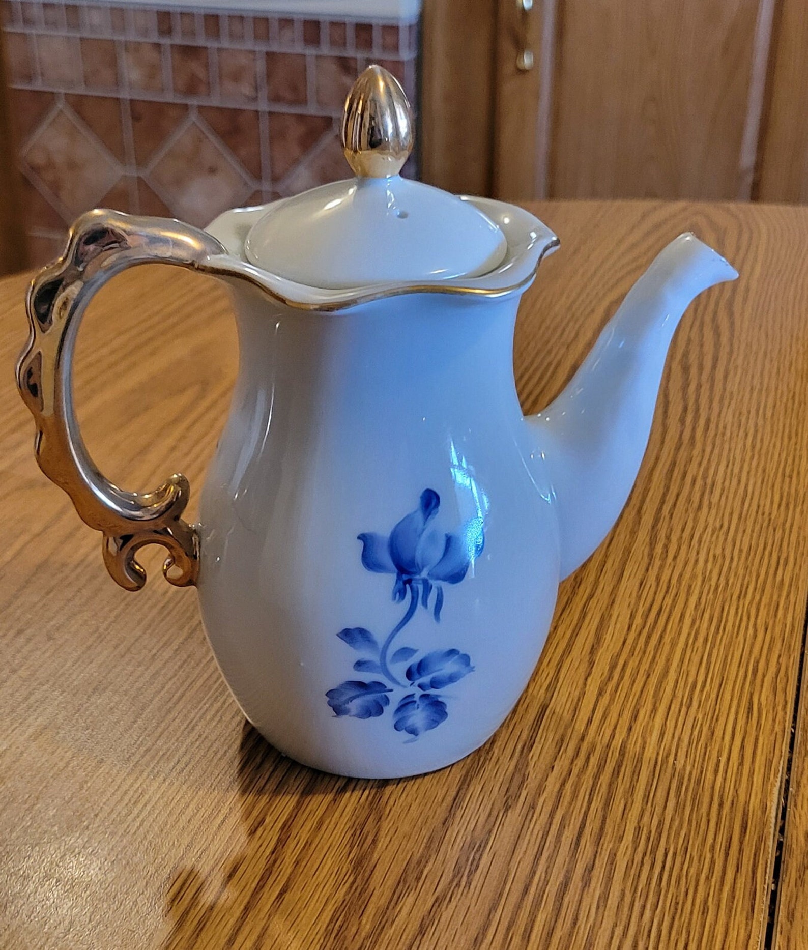 Vintage Porcelain Blue and White With Gold Trim Teapot. - Etsy