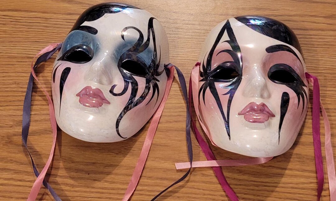 Vintage Iridescent Porcelain/ Ceramic Mardi Gras Masks Hand Painted and ...