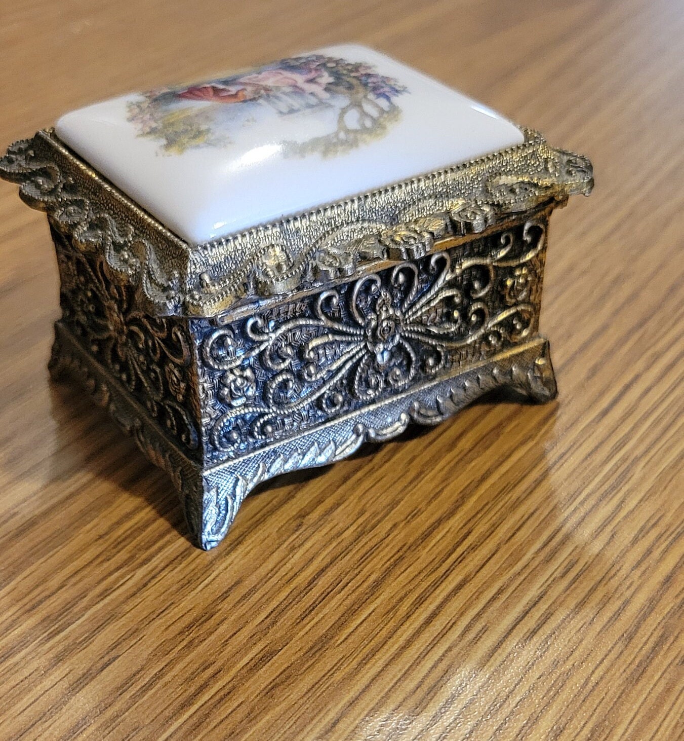 Vintage Metal and Porcelain Music Box - Etsy