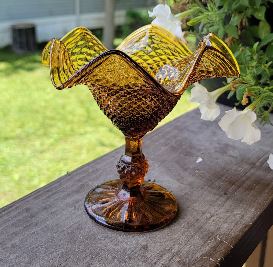 Vintage Fenton Amber Pressed Glass Diamond Block Pattern - Etsy