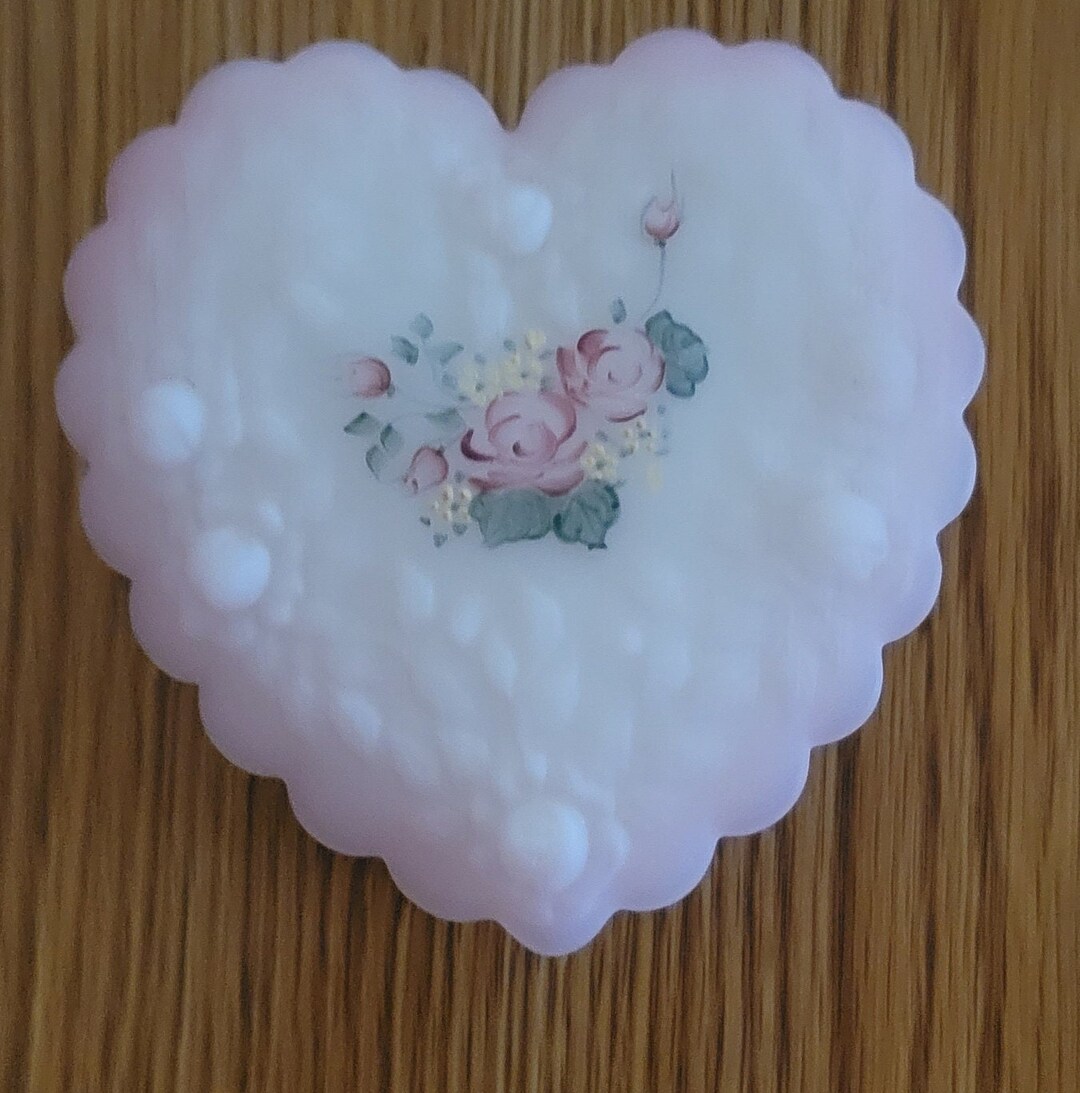 Vintage Fenton Heart Shaped Trinket Box Satin Glass - Etsy