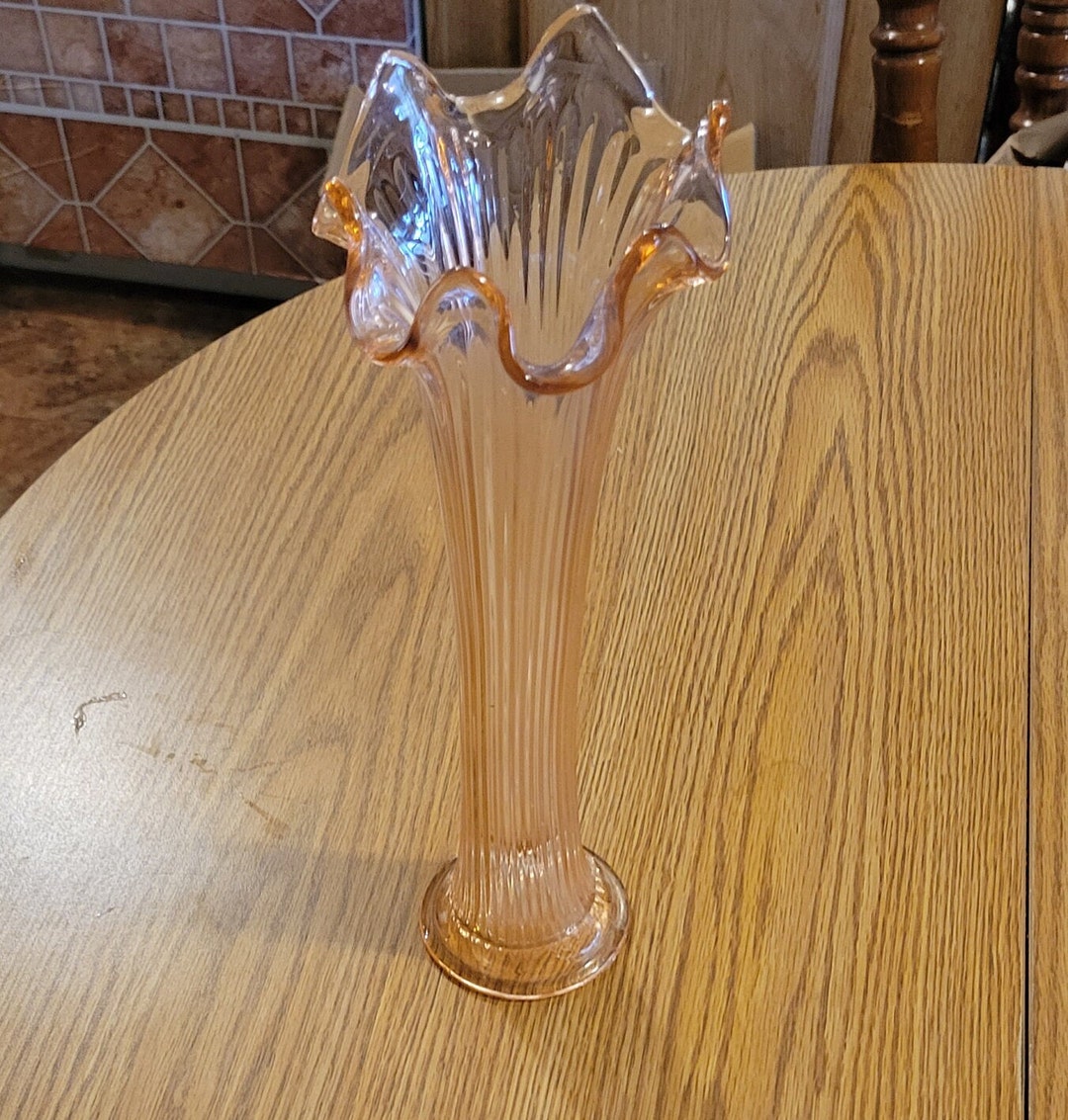 Vintage 12 In. Pink Ribbed Swung Vase - Etsy