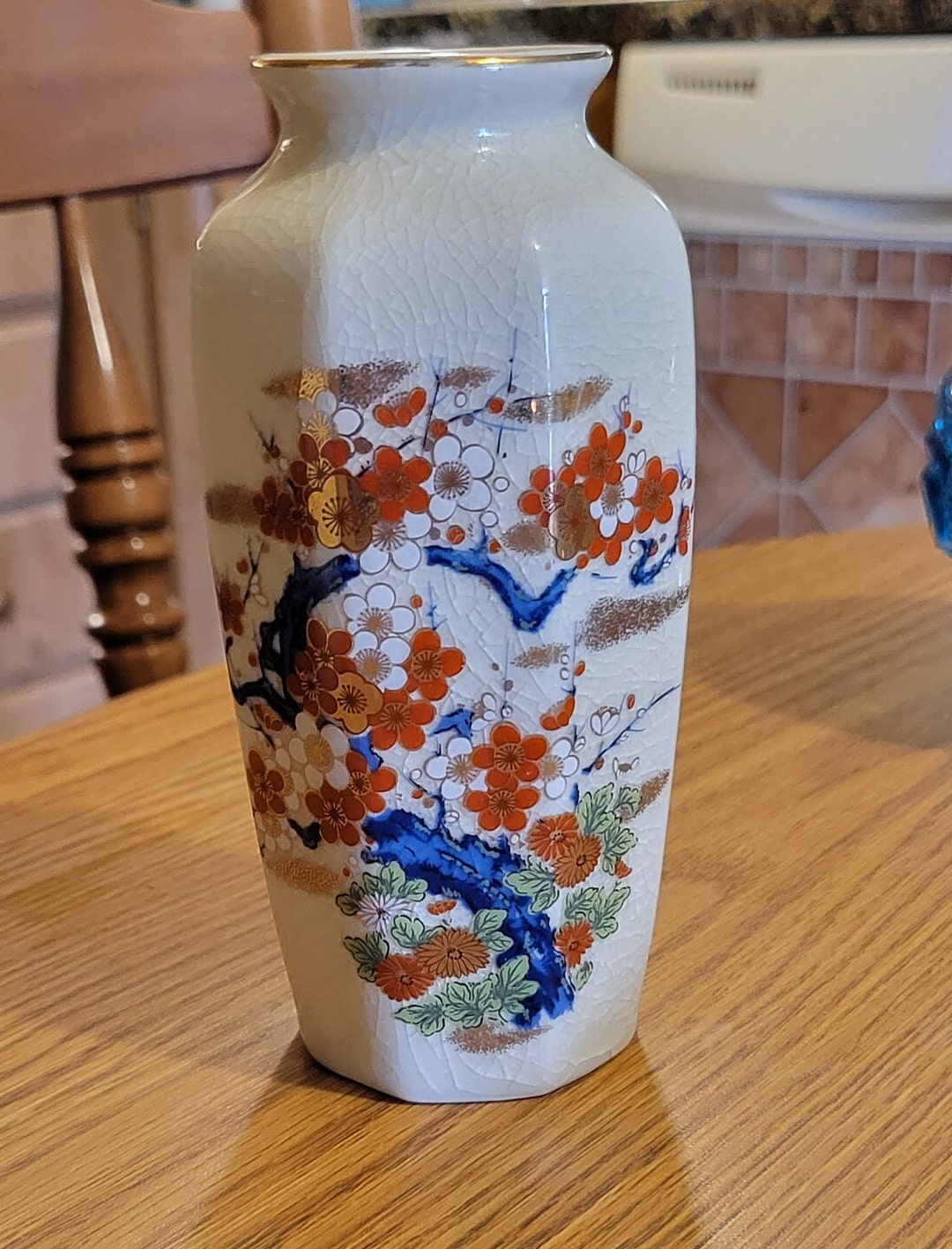 Vintage Asian Floral Vase Hand Painted With Intentional Crazing - Etsy