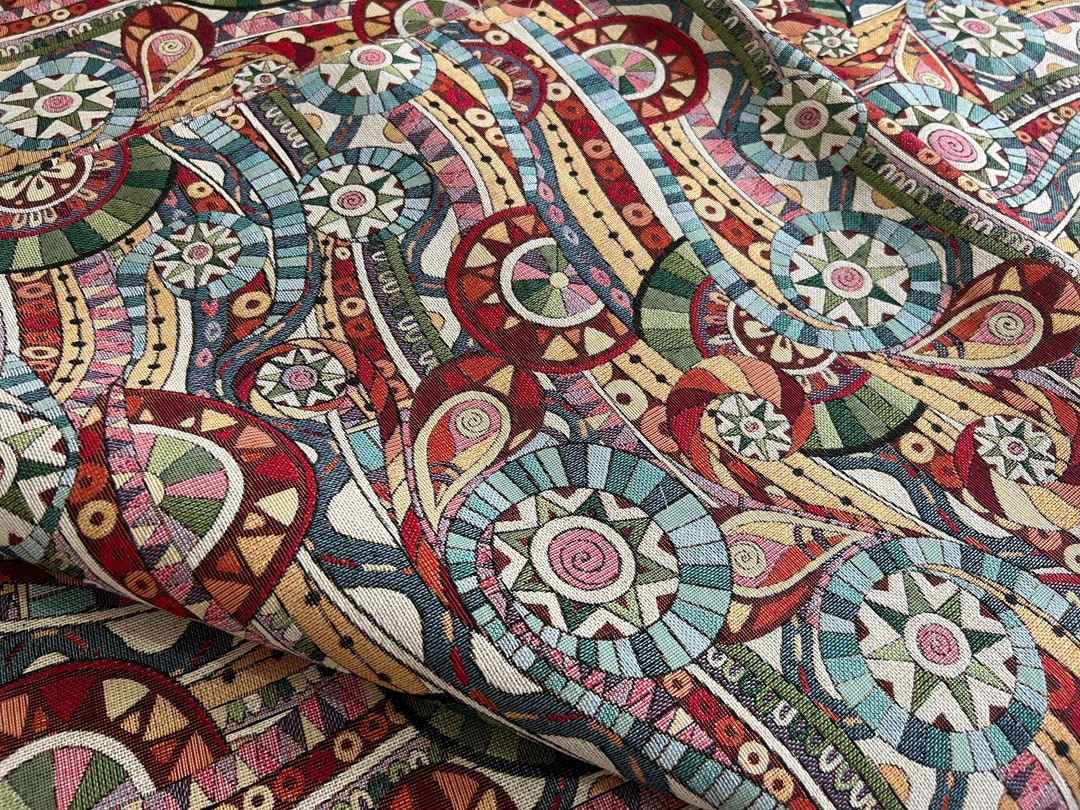Geometric Gobelin Fabric, Italian Fabric, Printed Fabric, Digital Print ...