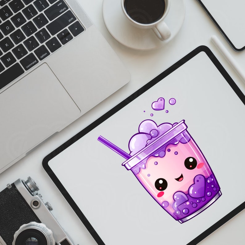 Purple Boba Tea Latte PNG File Digital Download 300dpi, Boba Tea Design ...
