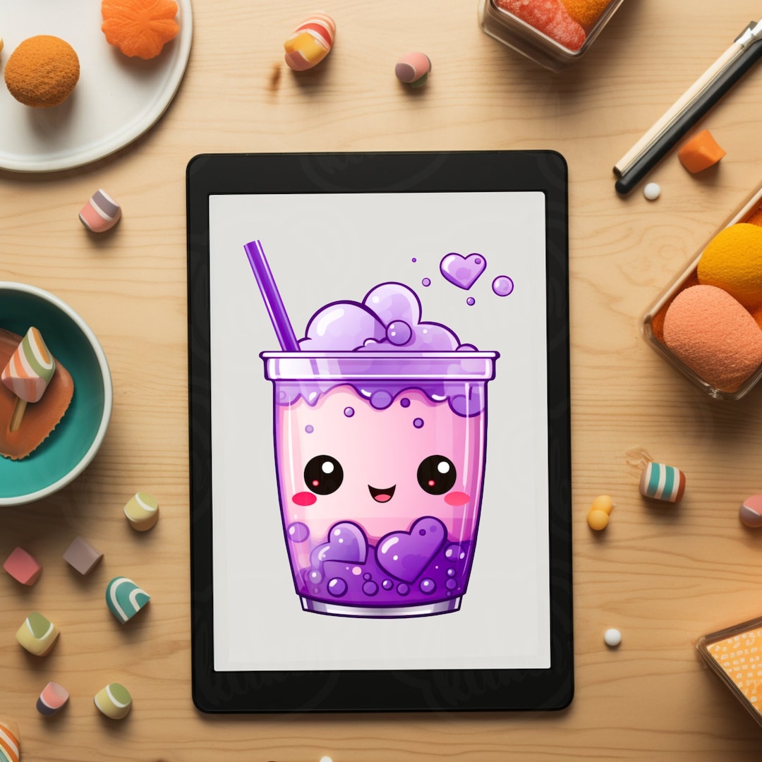 Purple Boba Tea Latte PNG File Digital Download 300dpi, Boba Tea Design ...