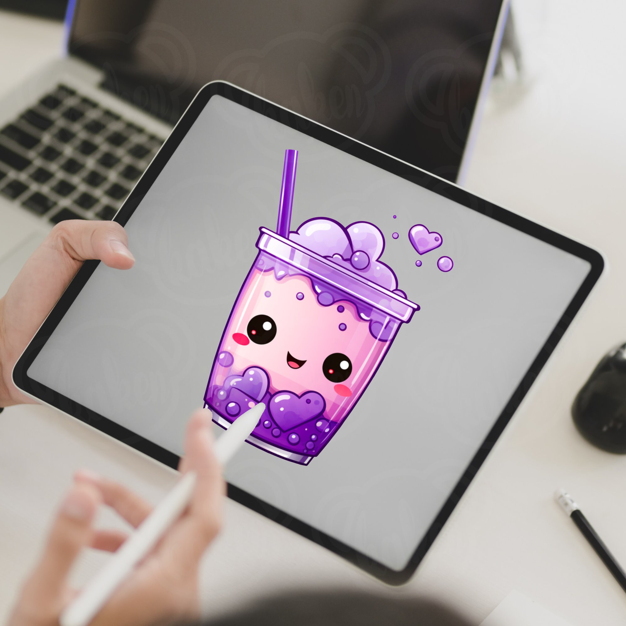Purple Boba Tea Latte PNG File Digital Download 300dpi, Boba Tea Design ...