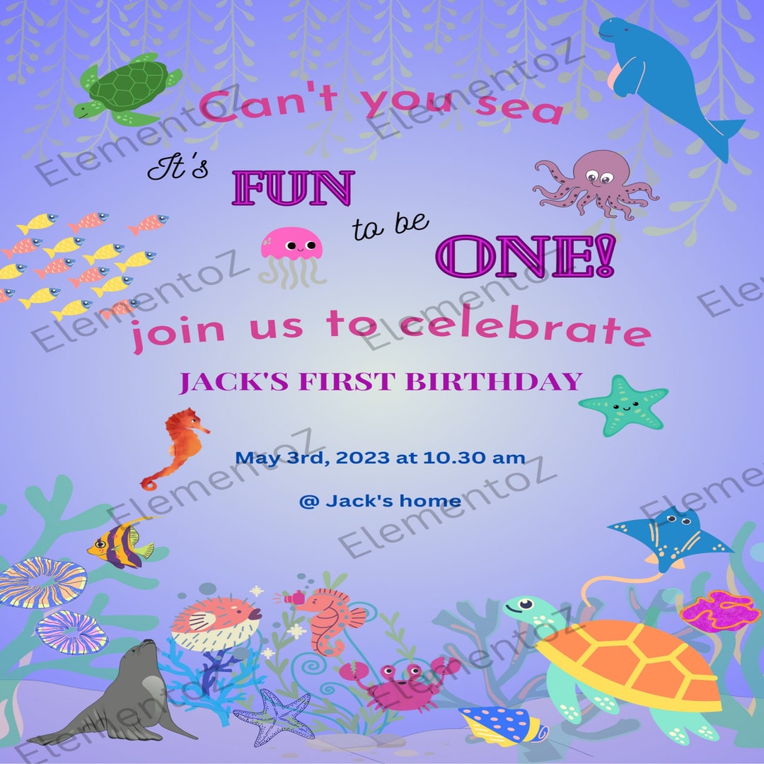 Editable Under the Sea Birthday Invitation, Ocean Birthday Invitation ...