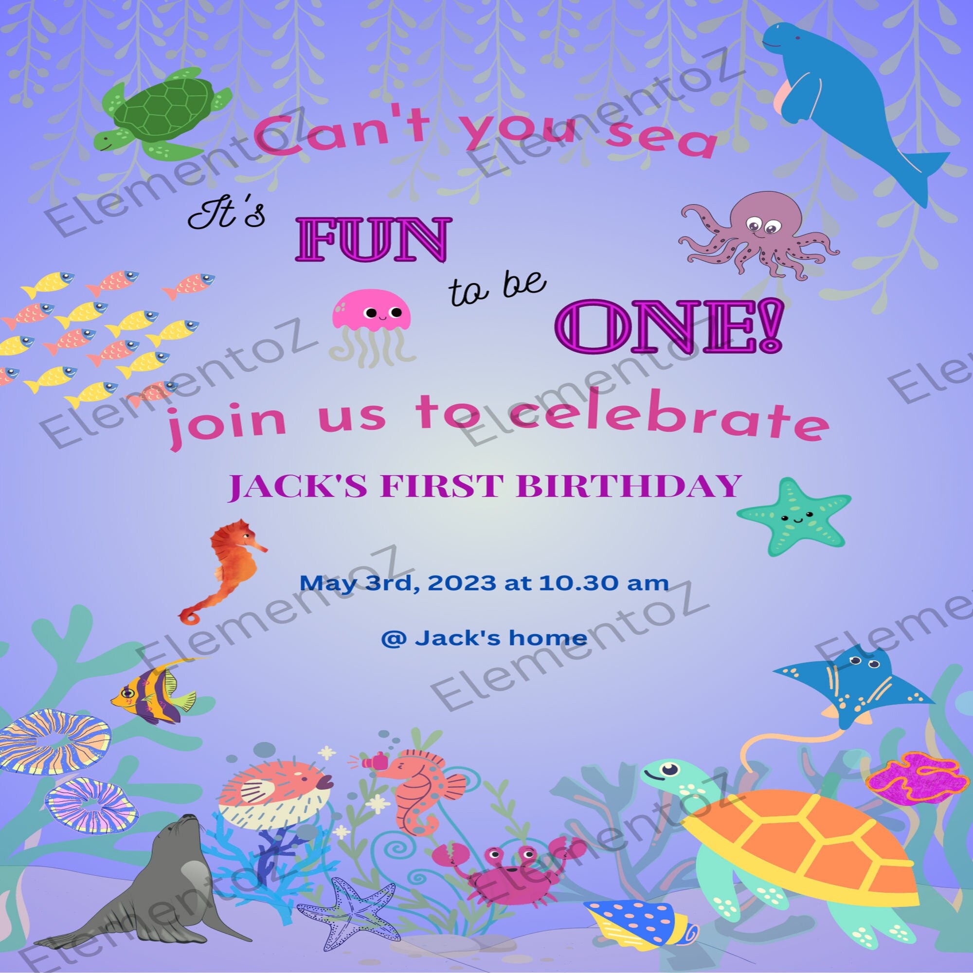 Editable Under the Sea Birthday Invitation, Ocean Birthday Invitation ...