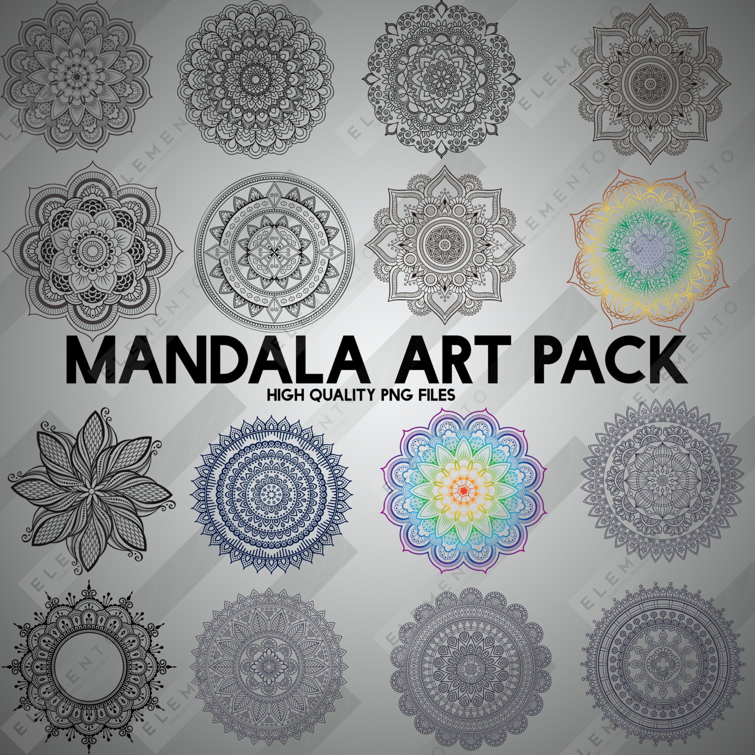 18 MANDALA Pack, MANDALA Clipart, Mandala Stencil Commercial Use ...