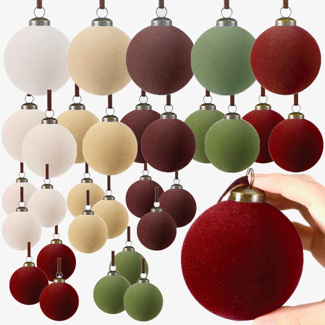 Velvet Flocked Christmas Ornaments Vintage Cap Shatterproof Bundle Pack ...