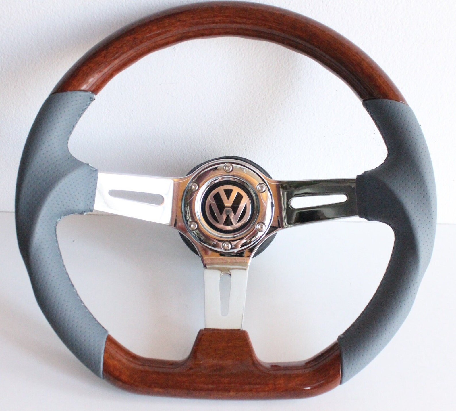 Steering Wheel Fits for VW Used Custom Rebuld Wood Grey Leather 350mm ...