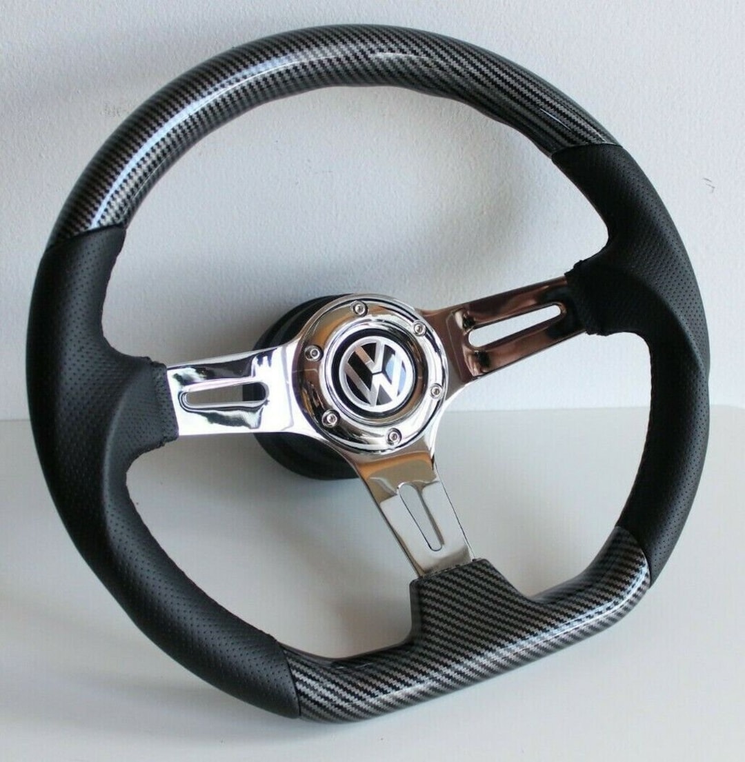 Volant pour VW custom rebuld look carbone cuir noir 350 mm en bois ...