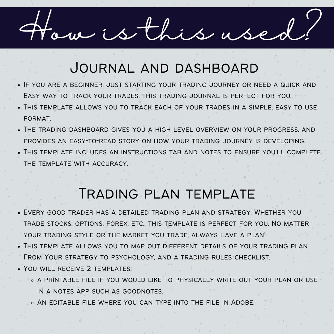 Simple Options Day Trading Journal, Dashboard and Trading Plan Template ...