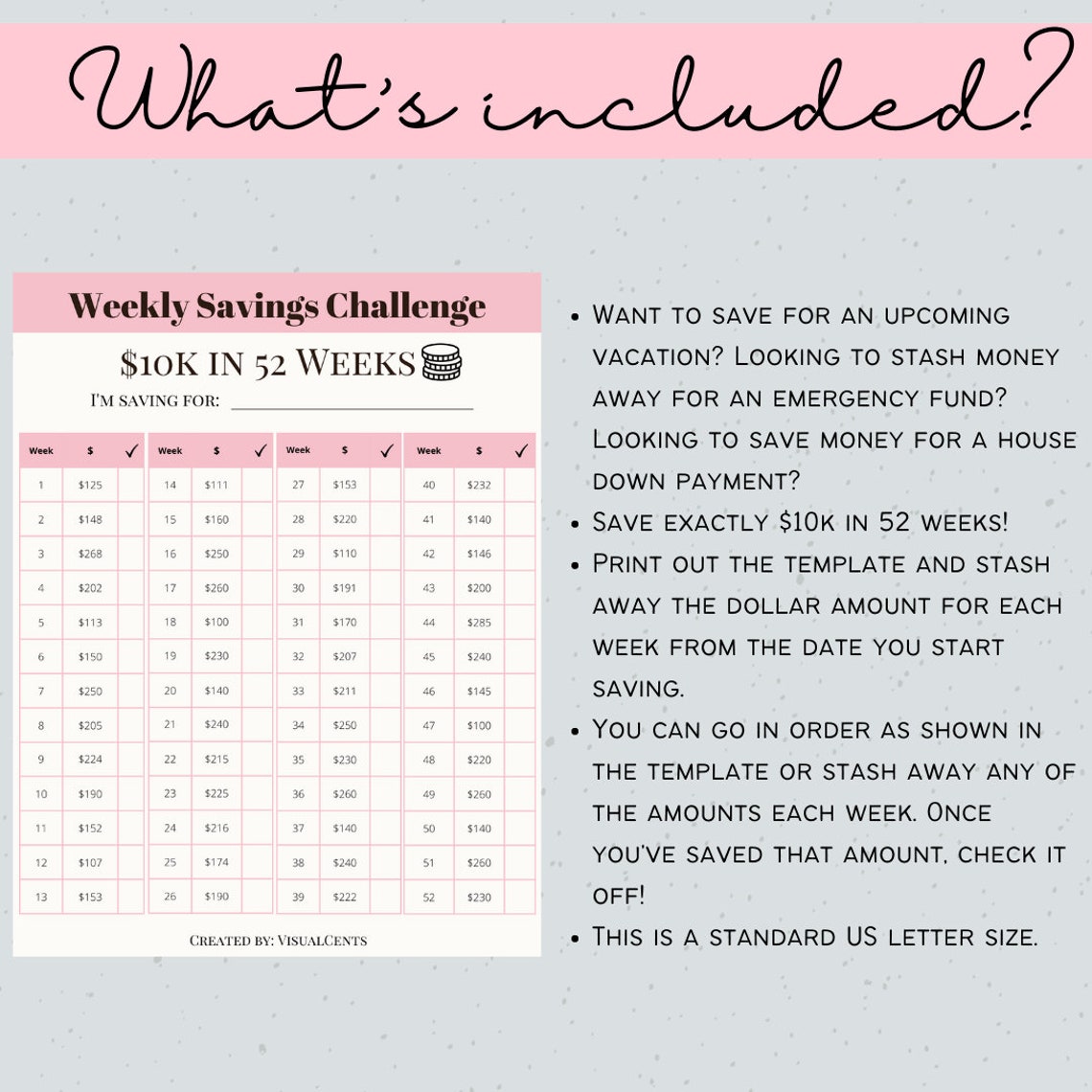 Printable 10k Weekly Savings Template - Pink | 10k Savings 52 Weeks ...