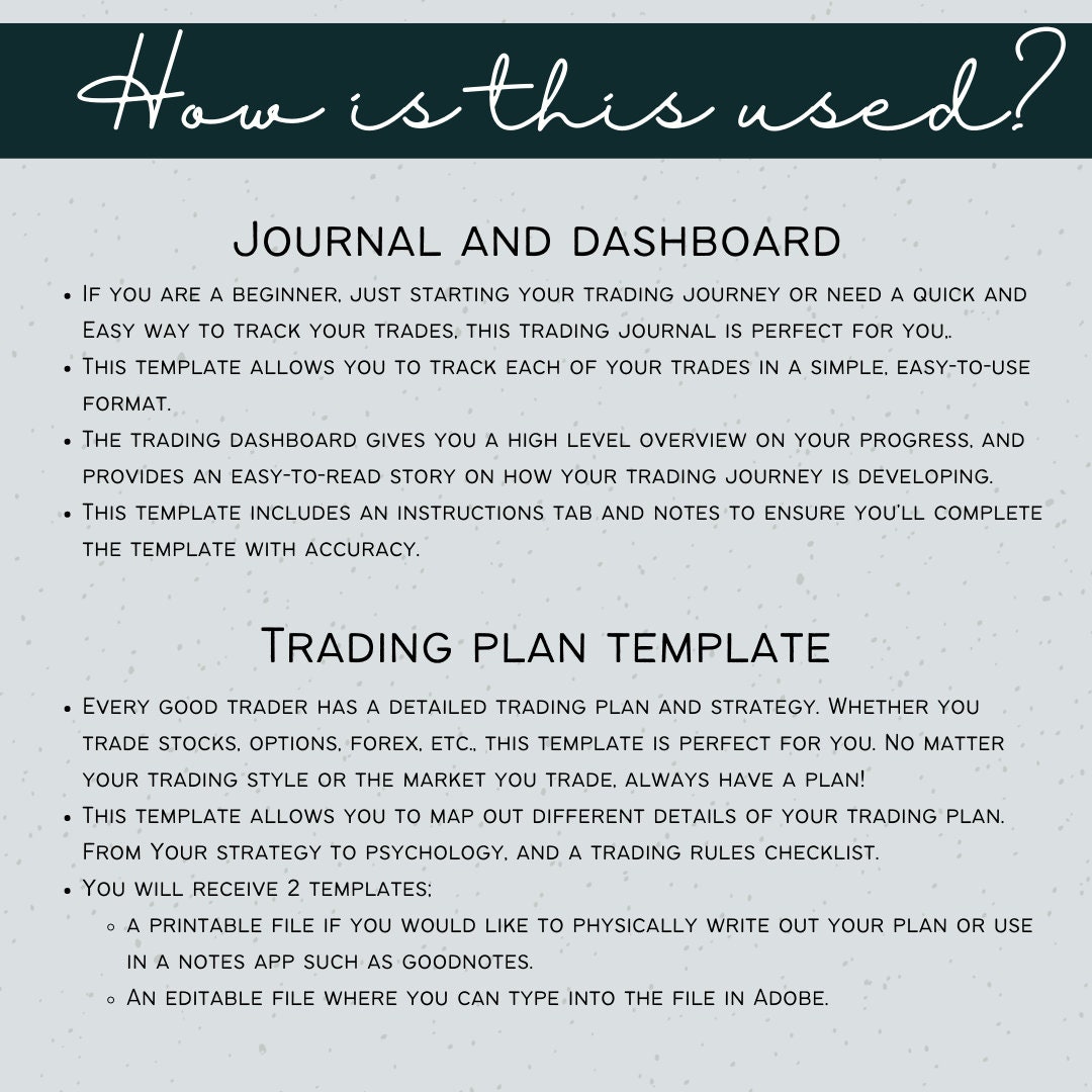 Simple Forex Day Trading Journal, Dashboard and Trading Plan Template ...