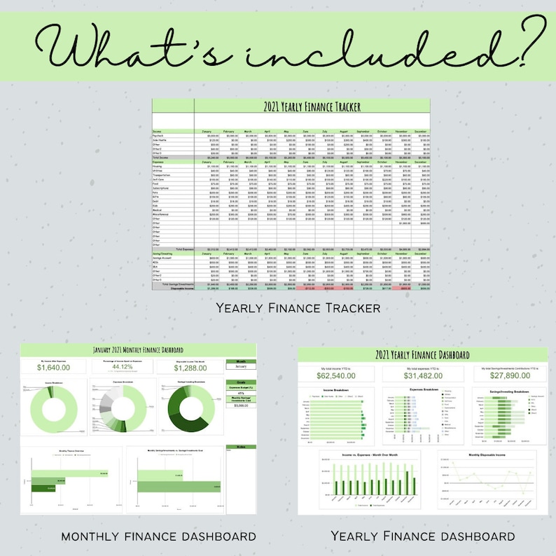 Personal Finance Monthly and Yearly Dashboards - Green | Money Tracker ...