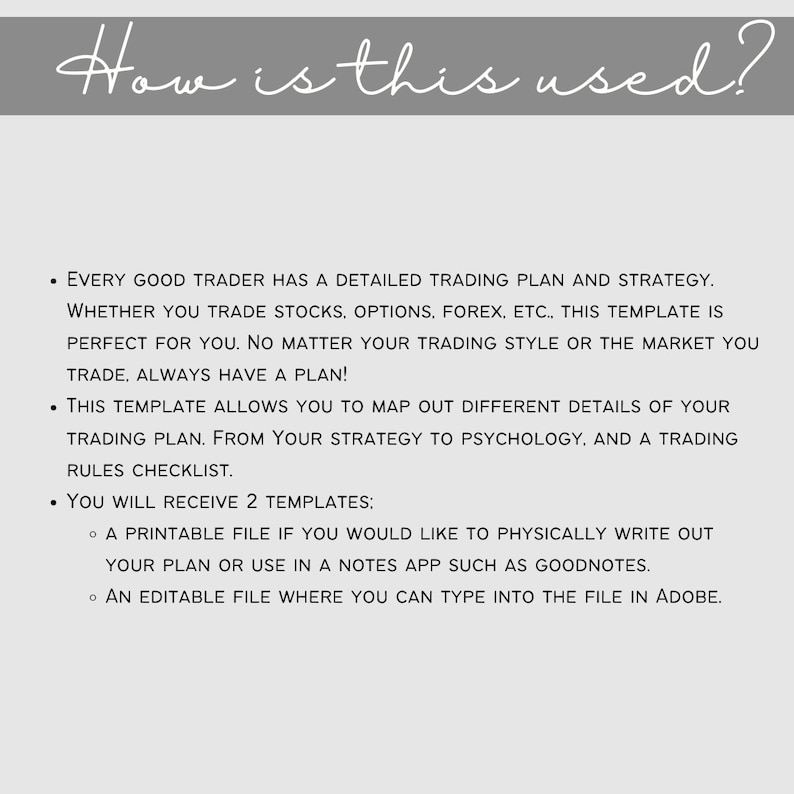 Digital Trading Plan Template | Options Trading Plan Template | Forex ...