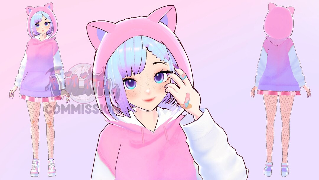 3D Vtuber Model / Vroid Model / Cat Hoodie Girl - Etsy