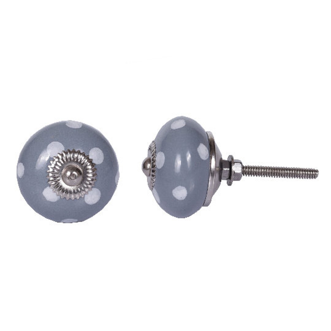 Handmade Ceramic Round Grey Polka Dot Drawer Knobs, Porcelain Chemical Glazed Knobs, Ceramic ...