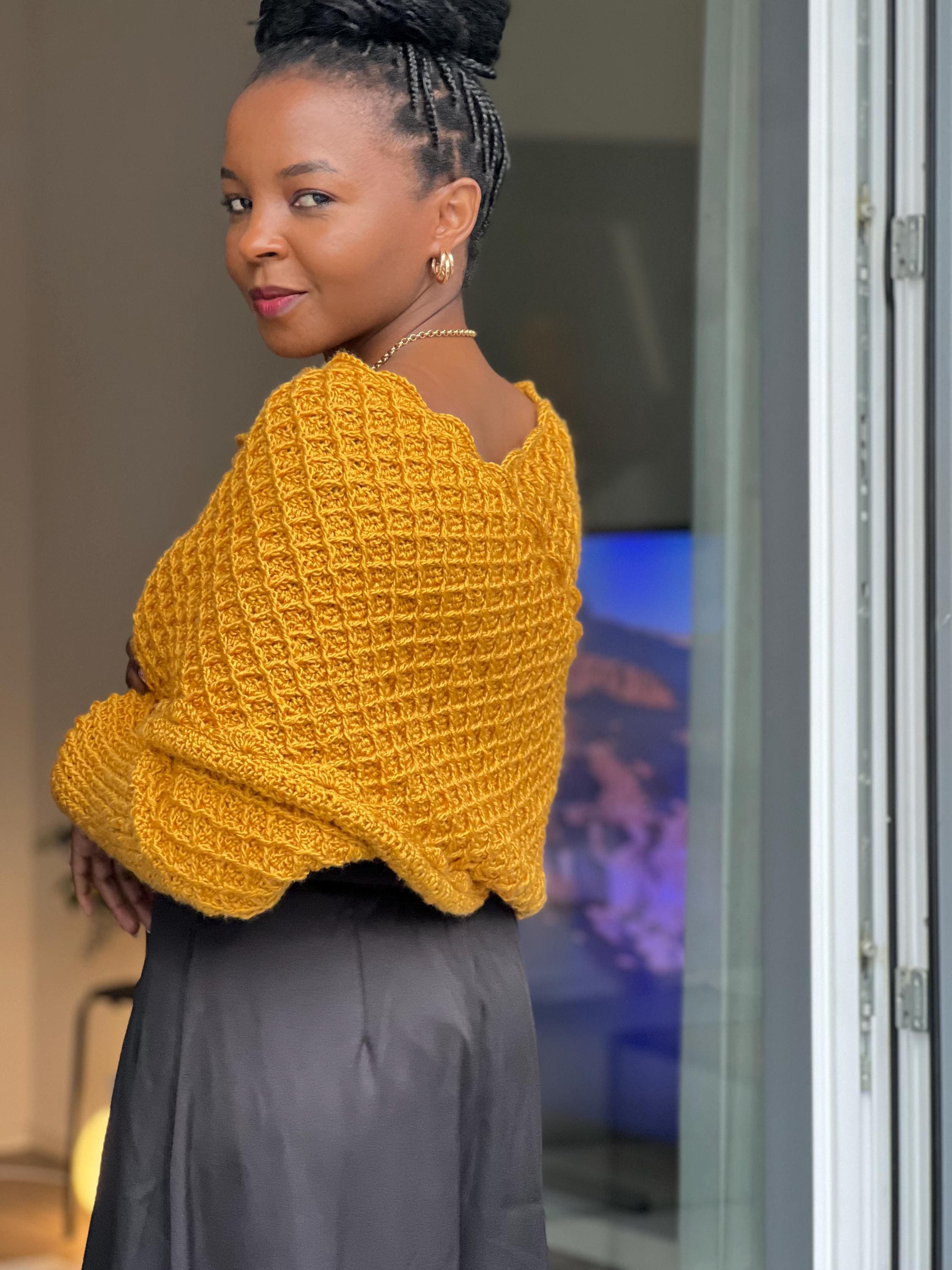 Crochet Wrap Sweater With Sleeves Pattern | Diamond Scarf Shrug | Easy ...